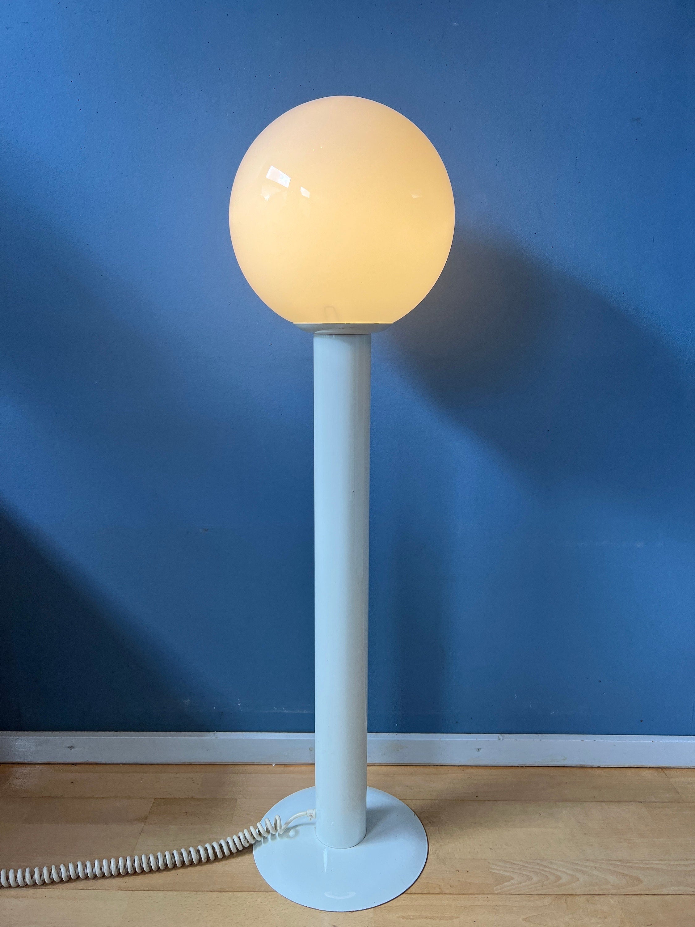 White Space Age Woja Holland Floor Lamp with Opaline Glass Shade ...